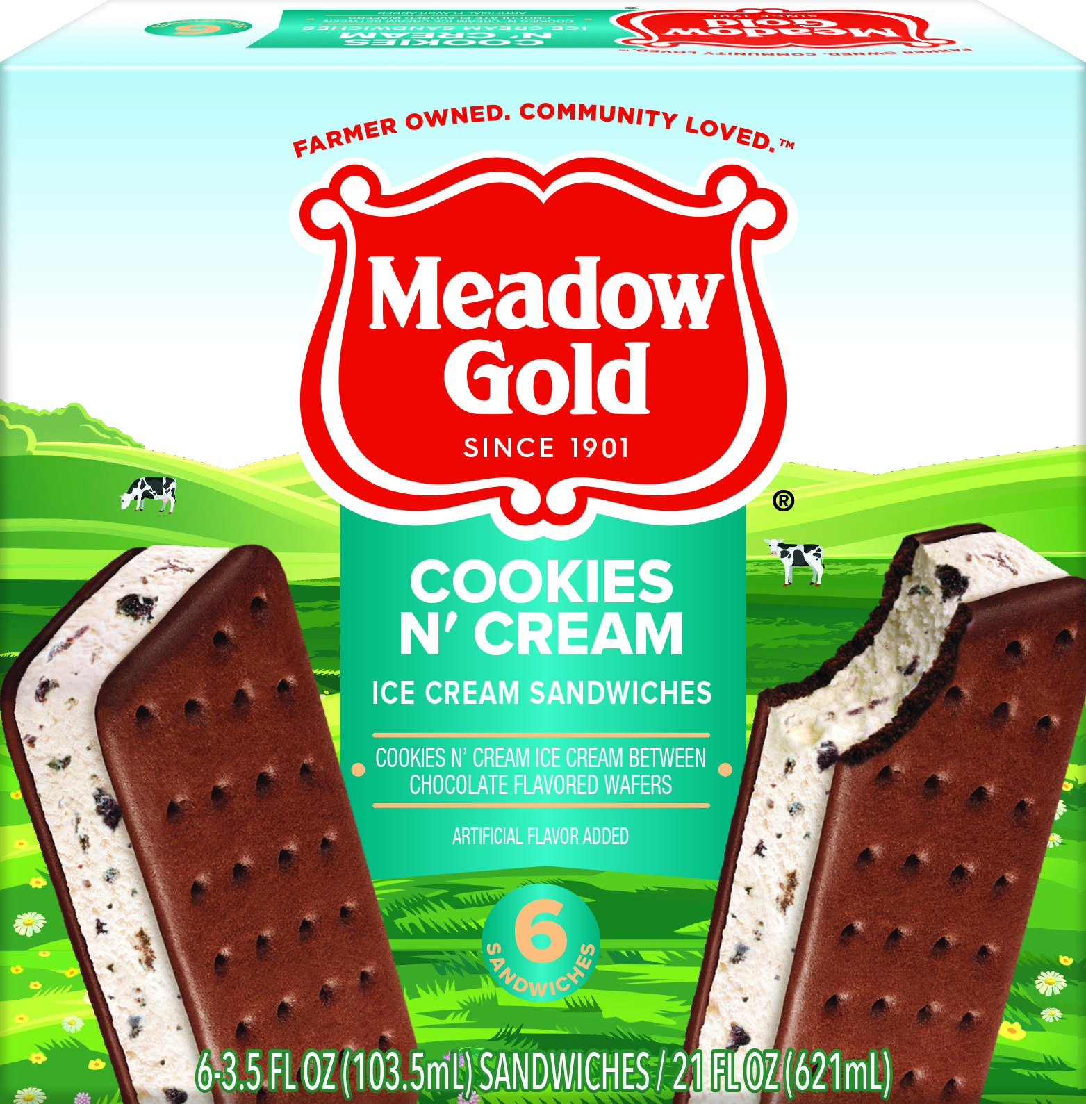 Cookies & Cream Ice Cream Sandwiches 6 Pk - Meadow Gold® Dairy